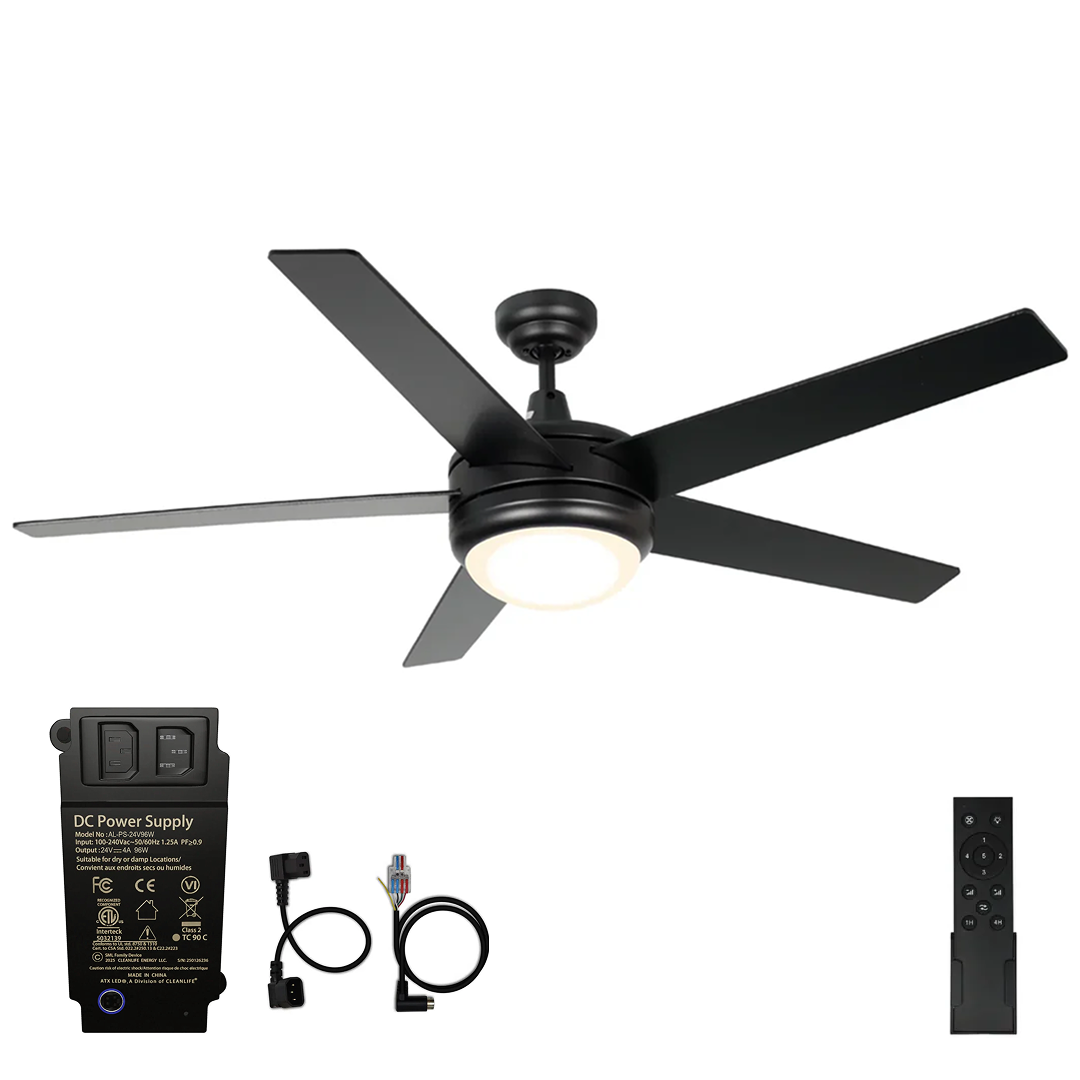 CLEANLIFE® 24V DC Ceiling Fan Upgrade Kit - Matte Black